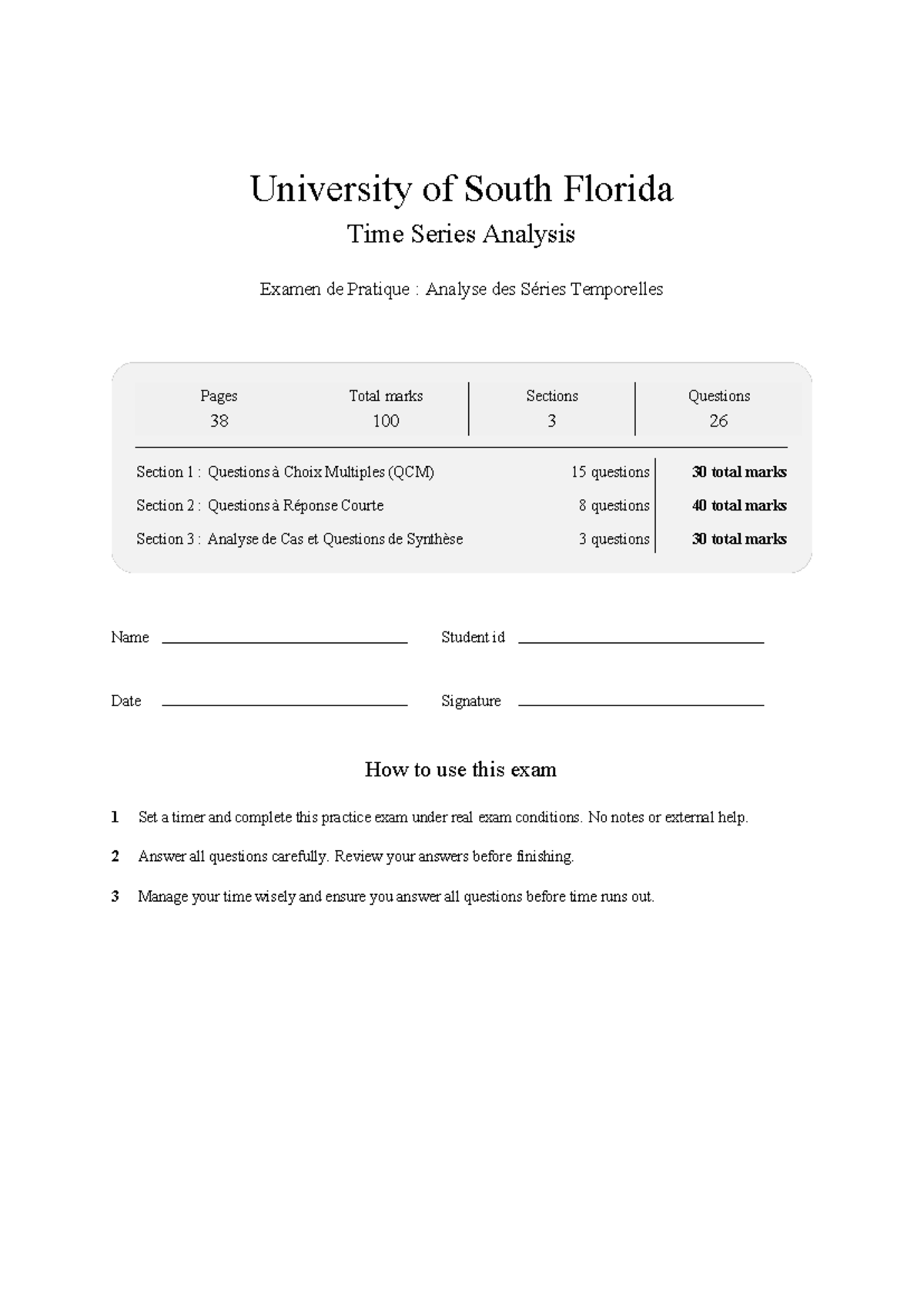 STA6876 Time Series Analysis USF Practice Exam: Practice Test 2026 ...