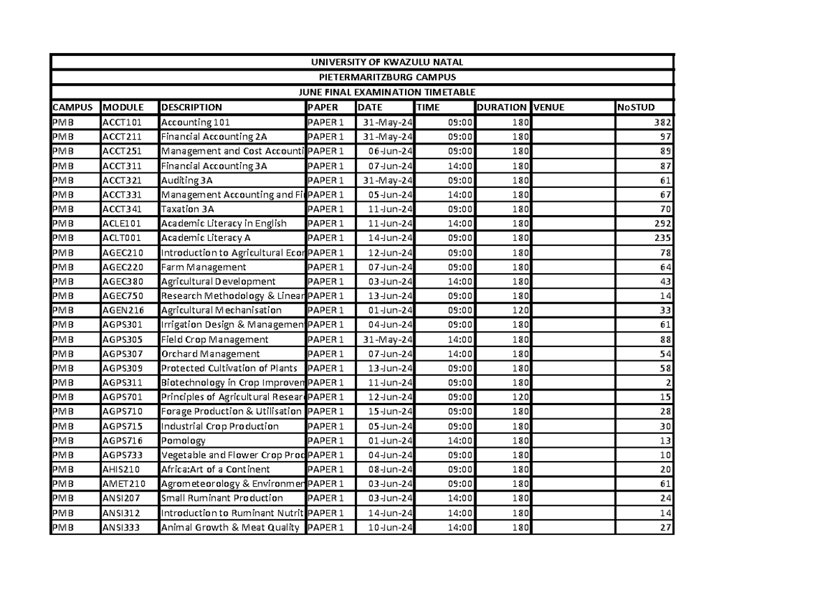 PMB JUNE 2024 Final Exam Schedule Overview - Studocu