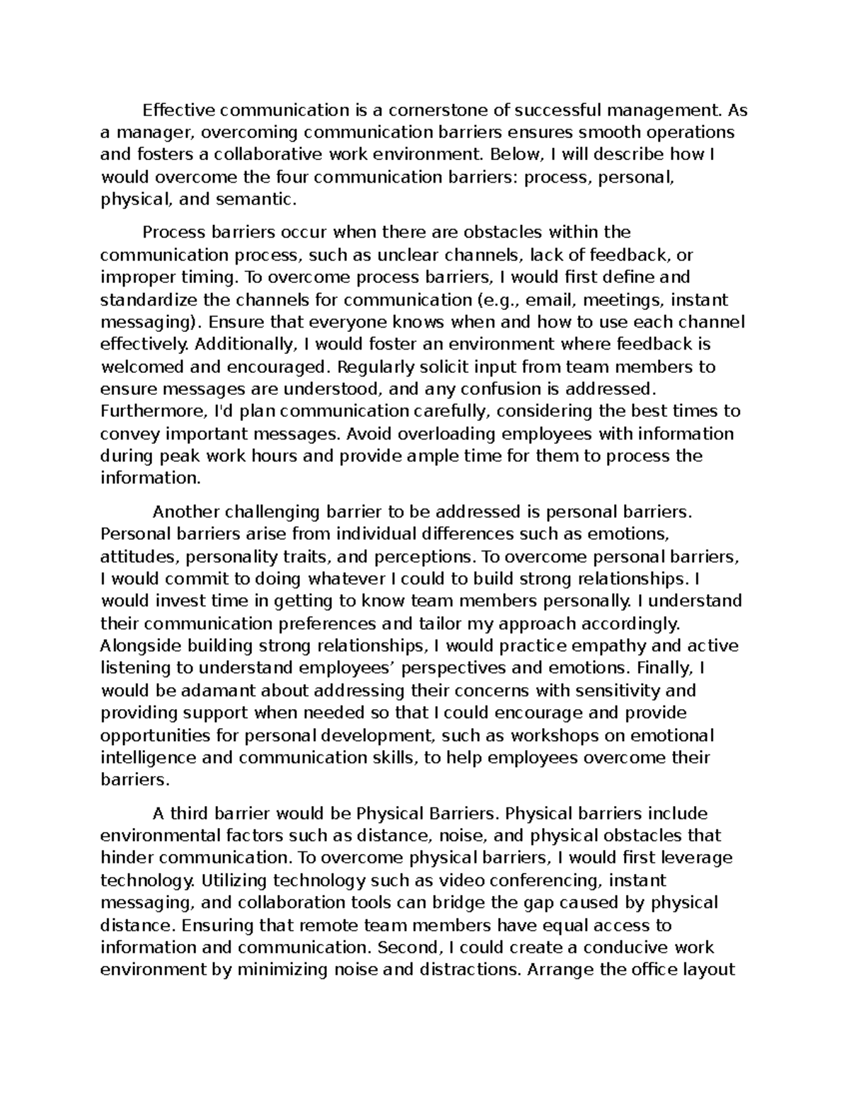 Rev Task 4 - Overcoming Communication Barriers in Management - Studocu