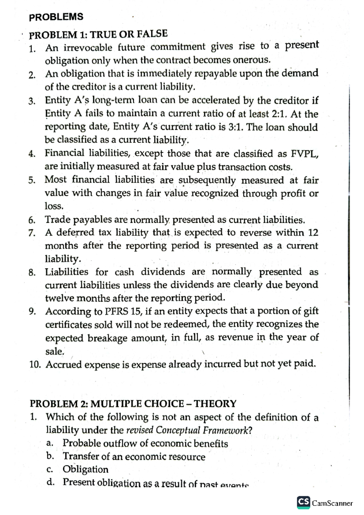 INTAC 2 - Chapter 1: True/False & MCQs on Financial Liabilities - Studocu