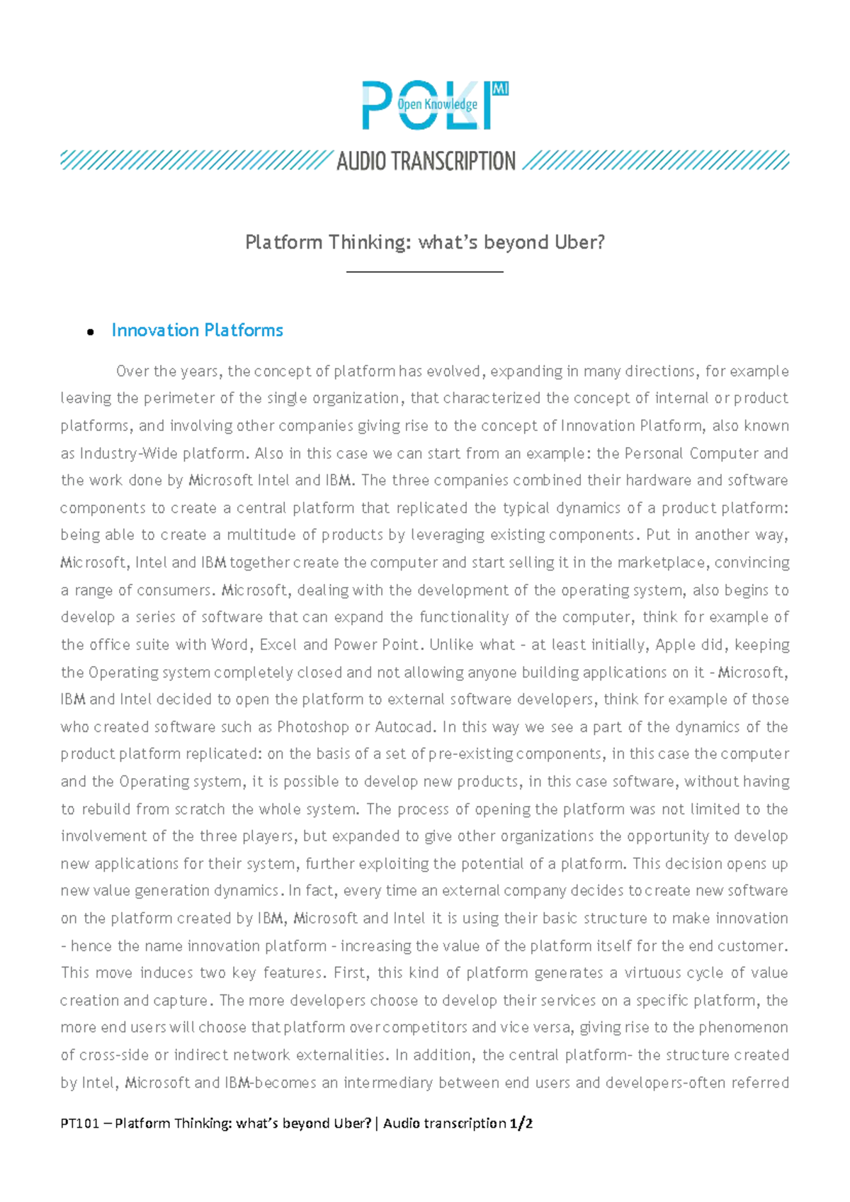 PT101: Innovation Platforms and the Evolution of Platform Thinking ...