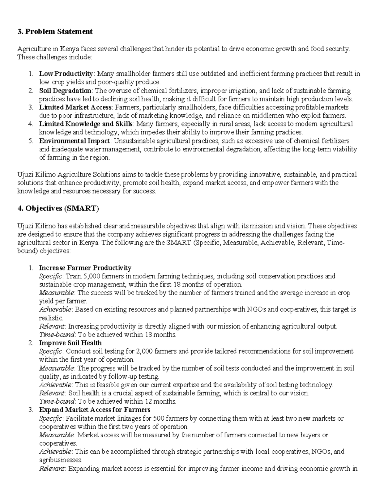 Summary OF BS PLAN - 3. Problem Statement Agriculture in Kenya faces ...