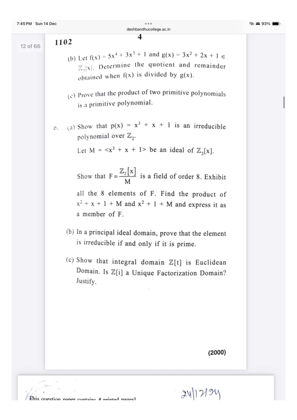 Ring Theory PYQ - DSC 1102: Key Concepts & Problems - Studocu
