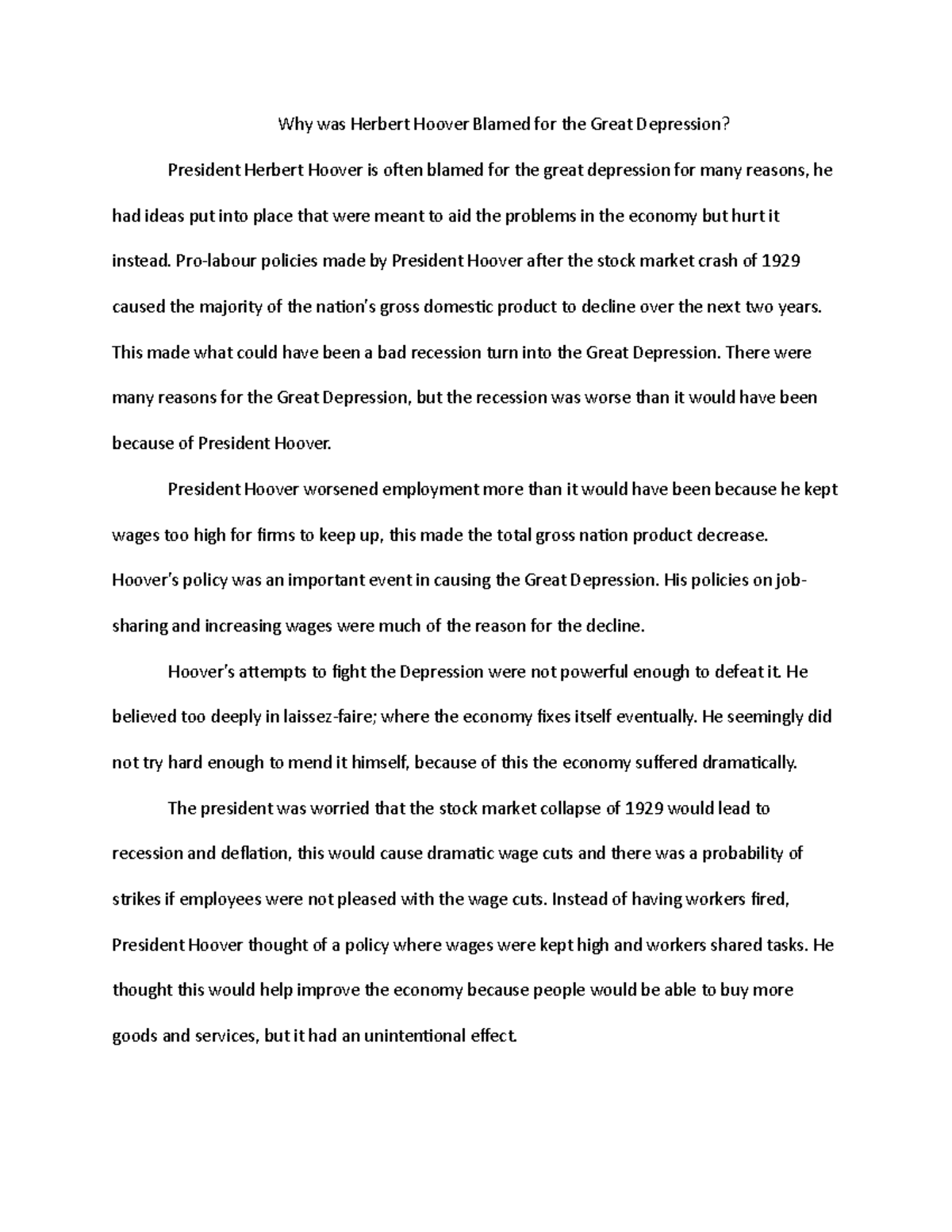 Herbert hoover - N/A - Why was Herbert Hoover Blamed for the Great ...