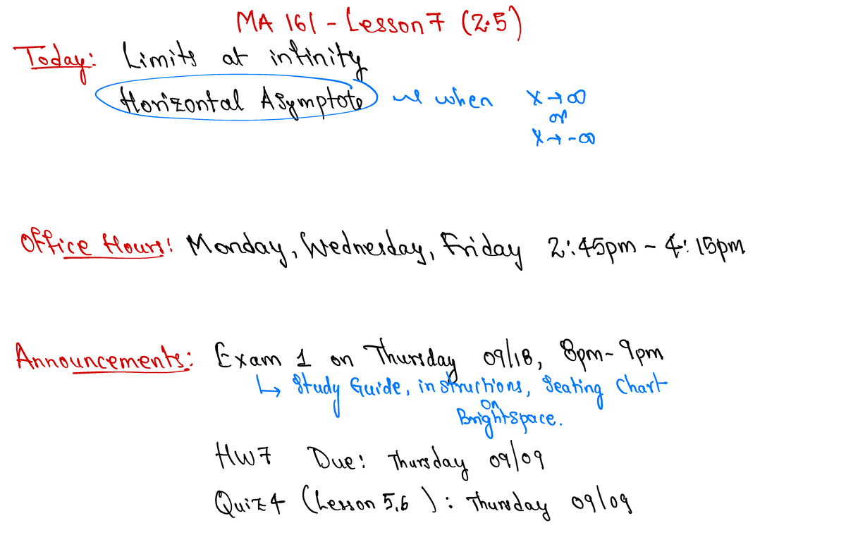 MA161-Lesson 7: Limits at Infinity & Horizontal Asymptotes Guide - Studocu
