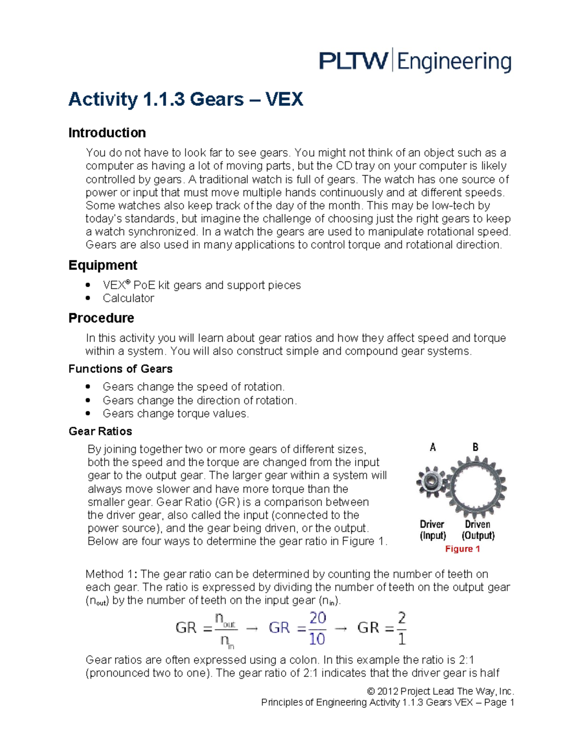 Activity 1.1.3: Introduction to Gears in VEX Robotics - Studocu