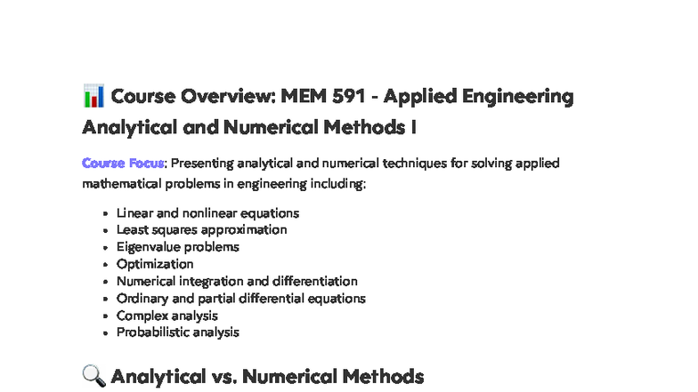 Chapter 01 Summary: MEM 591 Applied Engineering Analytical Methods ...