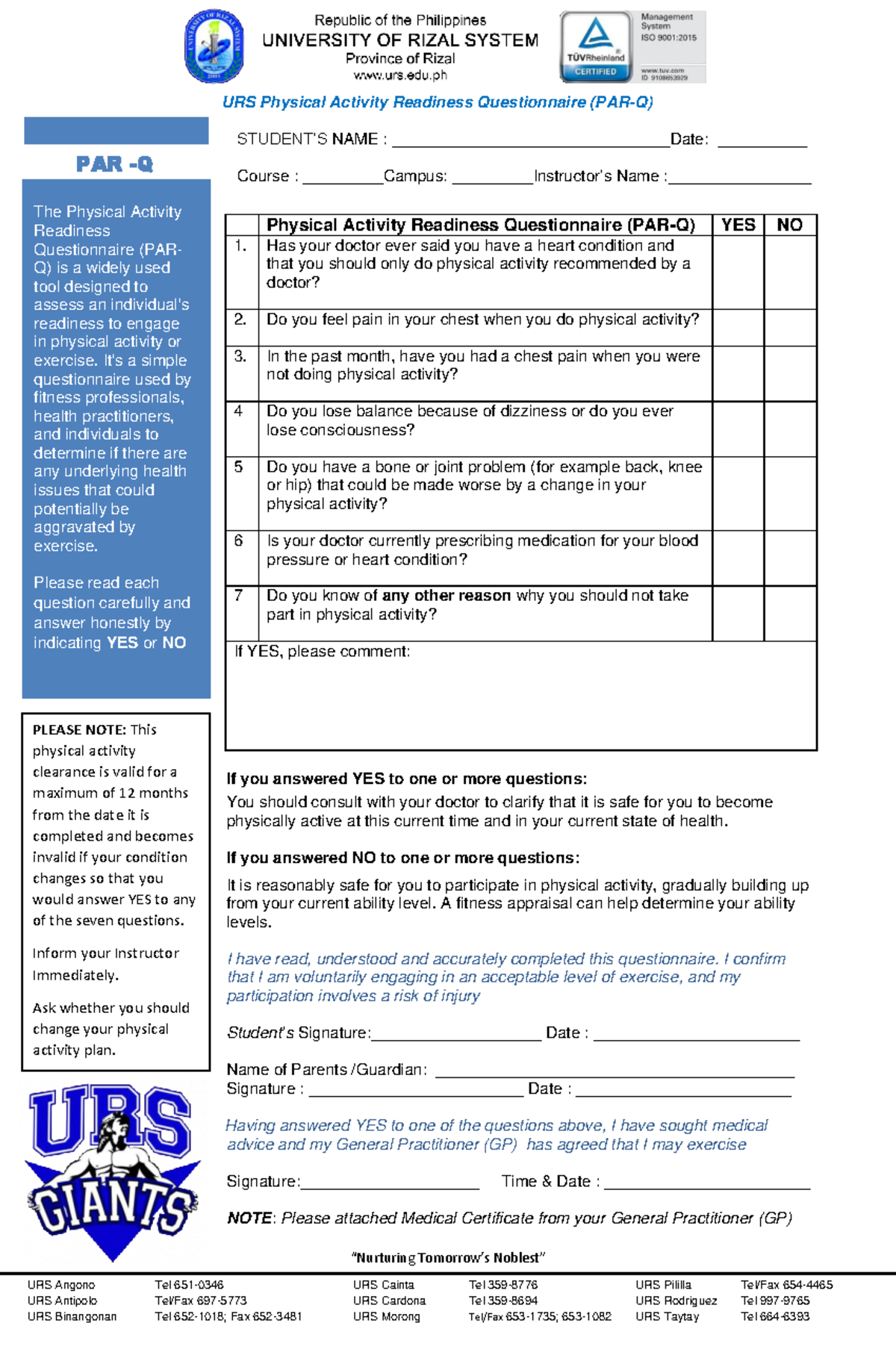URS-PAR-Q - adad - URS Physical Activity Readiness Questionnaire (PAR-Q ...