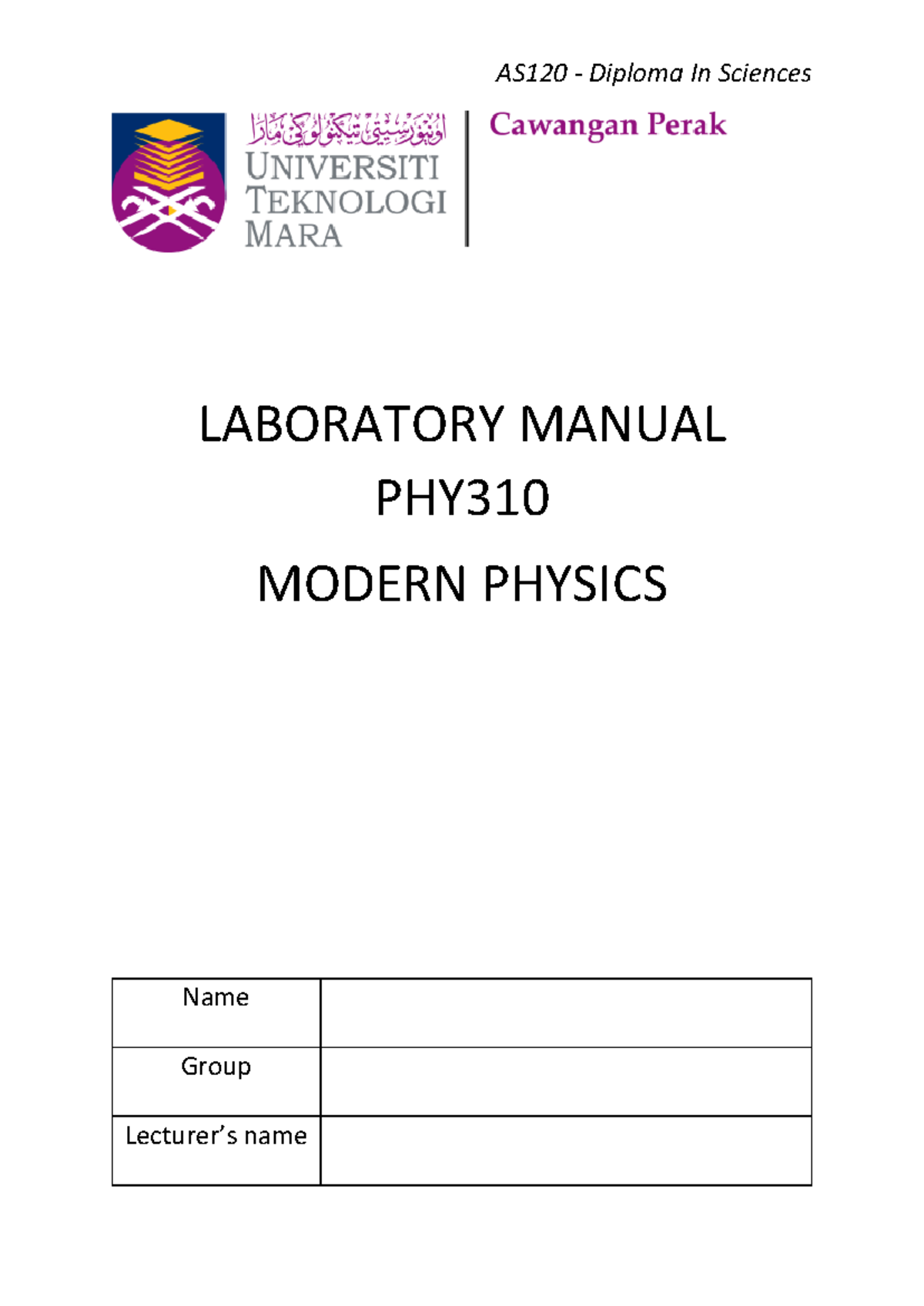 Laboratory Manual for Modern Physics Experiments (PHY310) - Studocu
