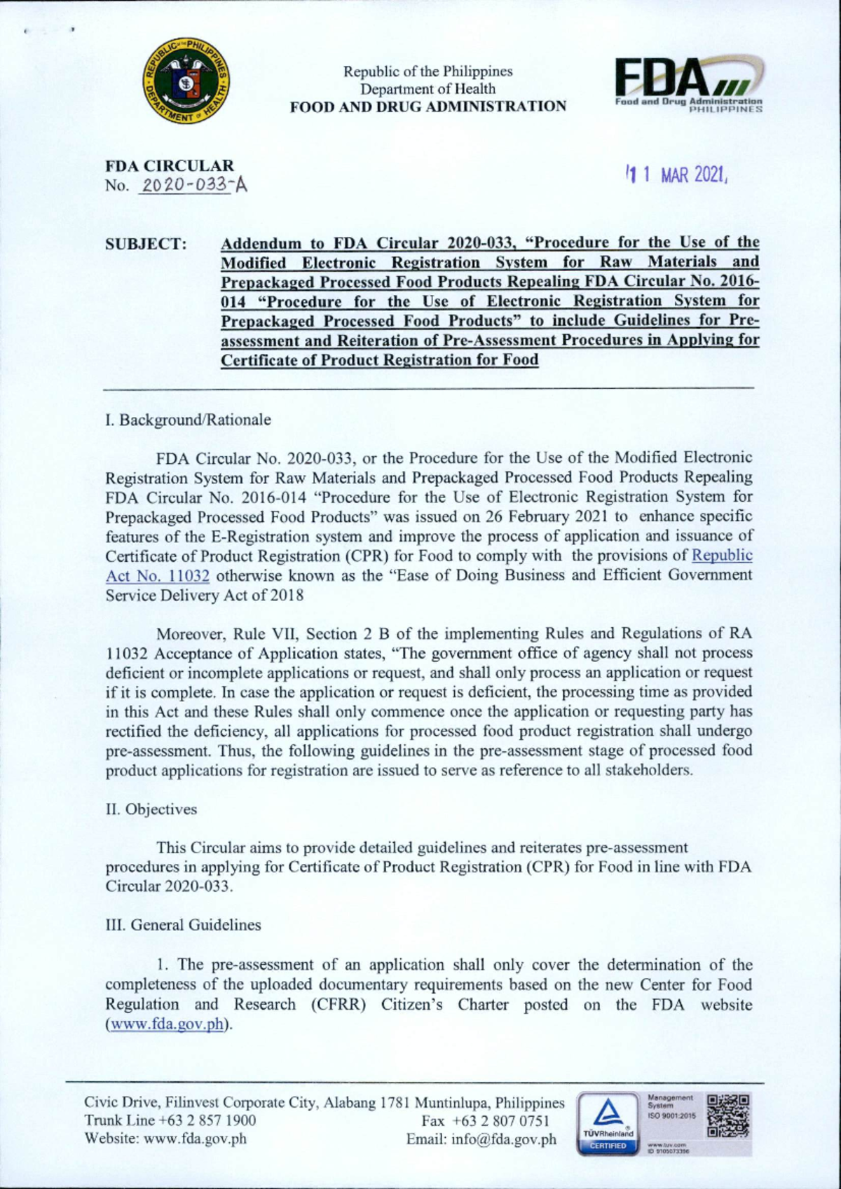 FDA Notes on LTO - Republic of the Philippines SECURITY Department of ...