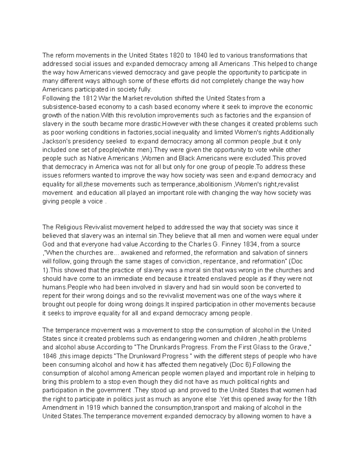 DBQ Response: Reform Movements in the U.S. (1820-1840) - Studocu