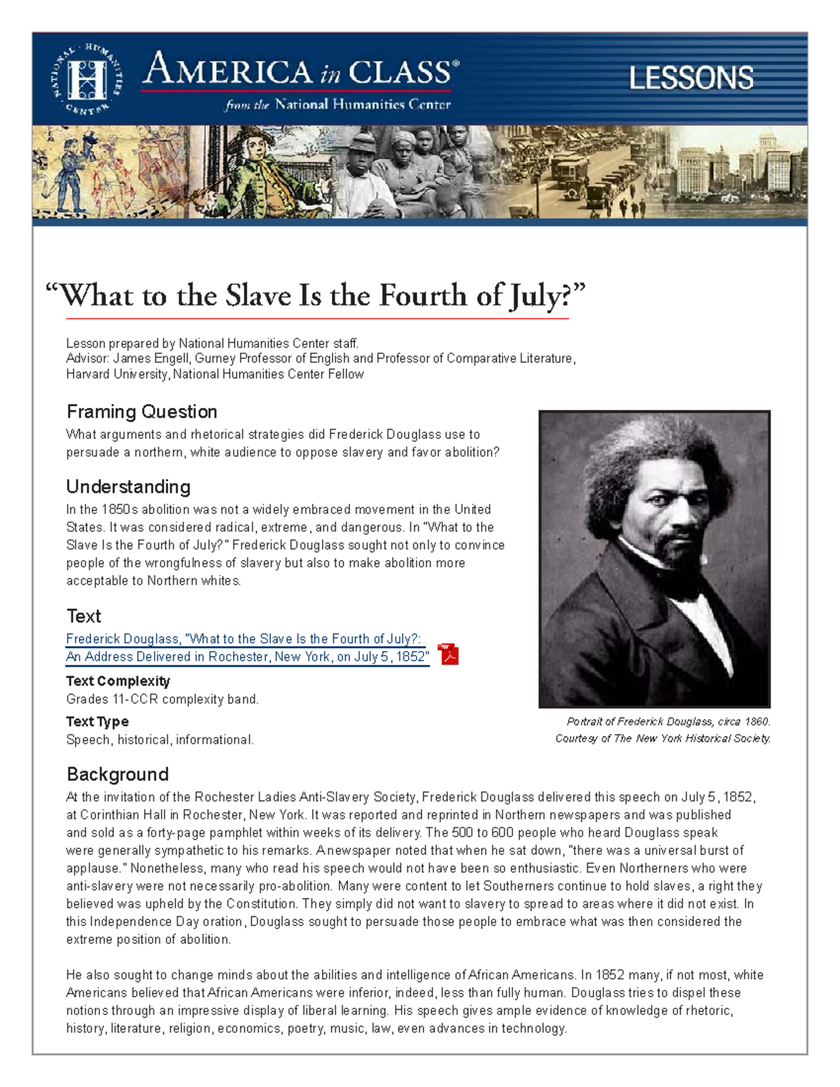 Frederick Douglass: What to the Slave Is the 4th of July? - Lesson ...