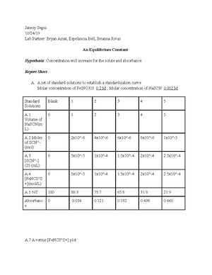 A Rate Law and Activation Energy Lab Report - Experiment 24 – A Rate ...