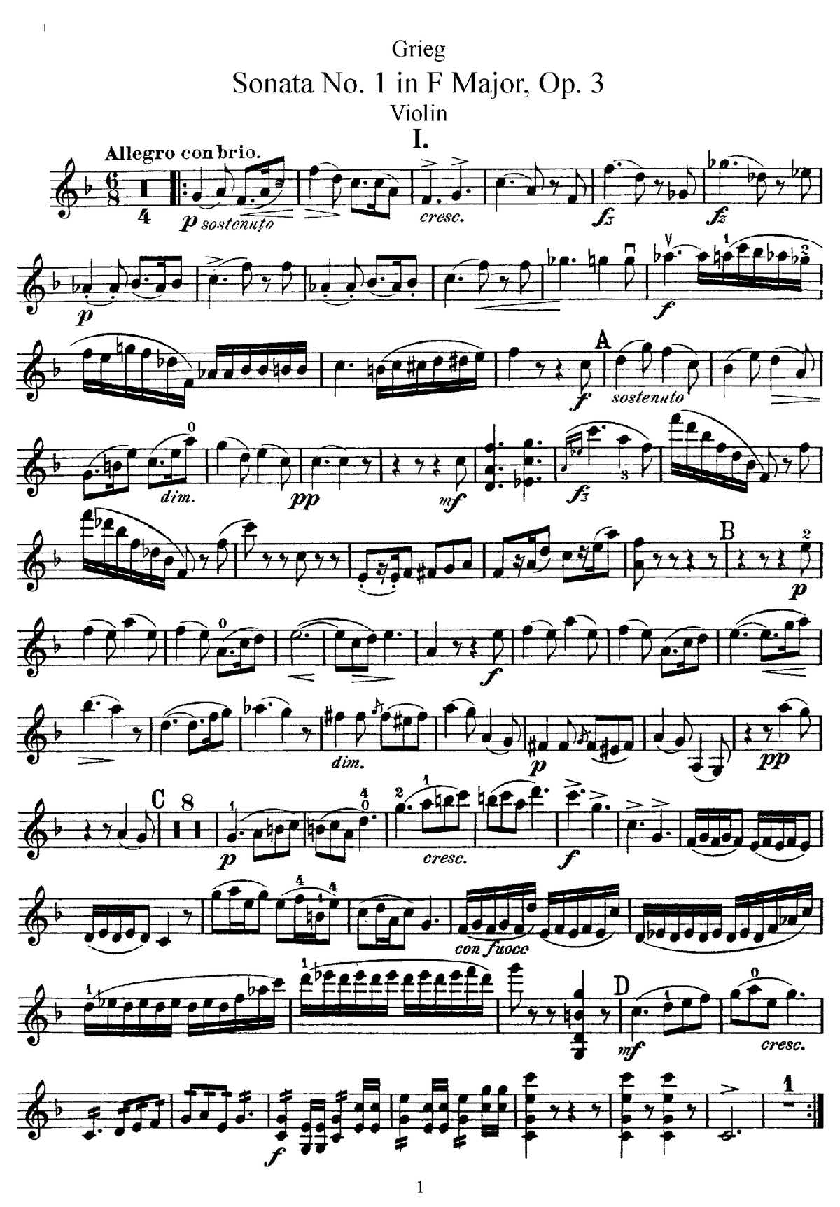 Grieg Violin Sonata No. 1 & No. 3 in F & C Minor, Op. 3 & 45 - Studocu