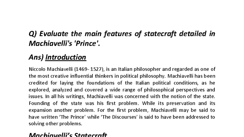 Machiavelli's Statecraft: Key Features & Political Philosophy Analysis ...
