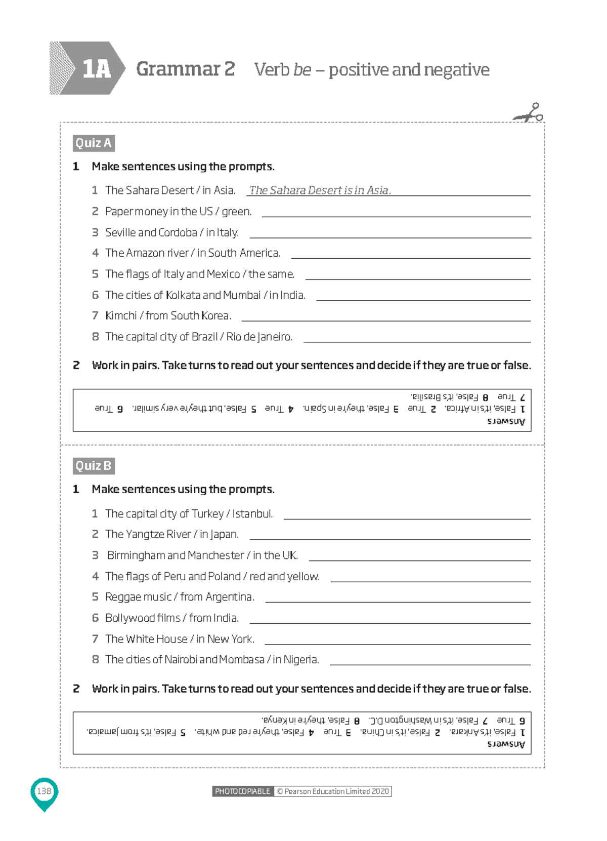 RM A2 PC 1A Grammar 2 Verb 'Be' Positive & Negative Quiz - Studocu