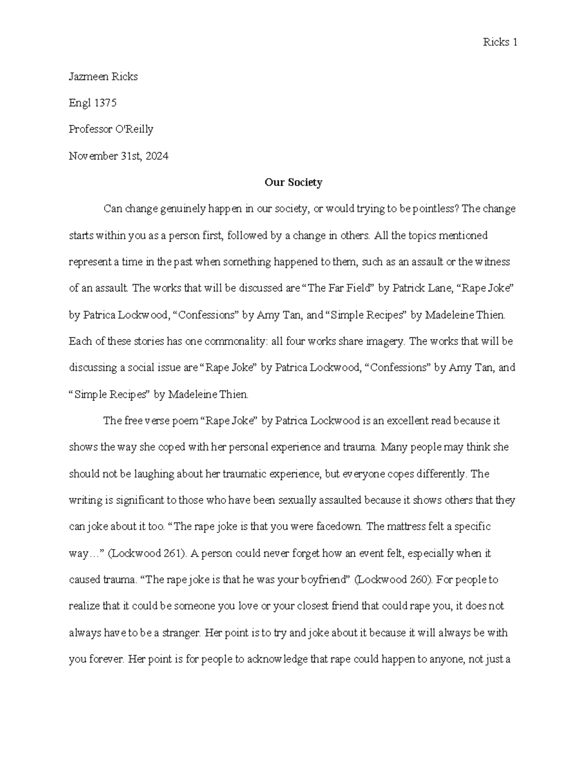 Engl 1375 Final Essay: Exploring Social Issues Through Literature - Studocu