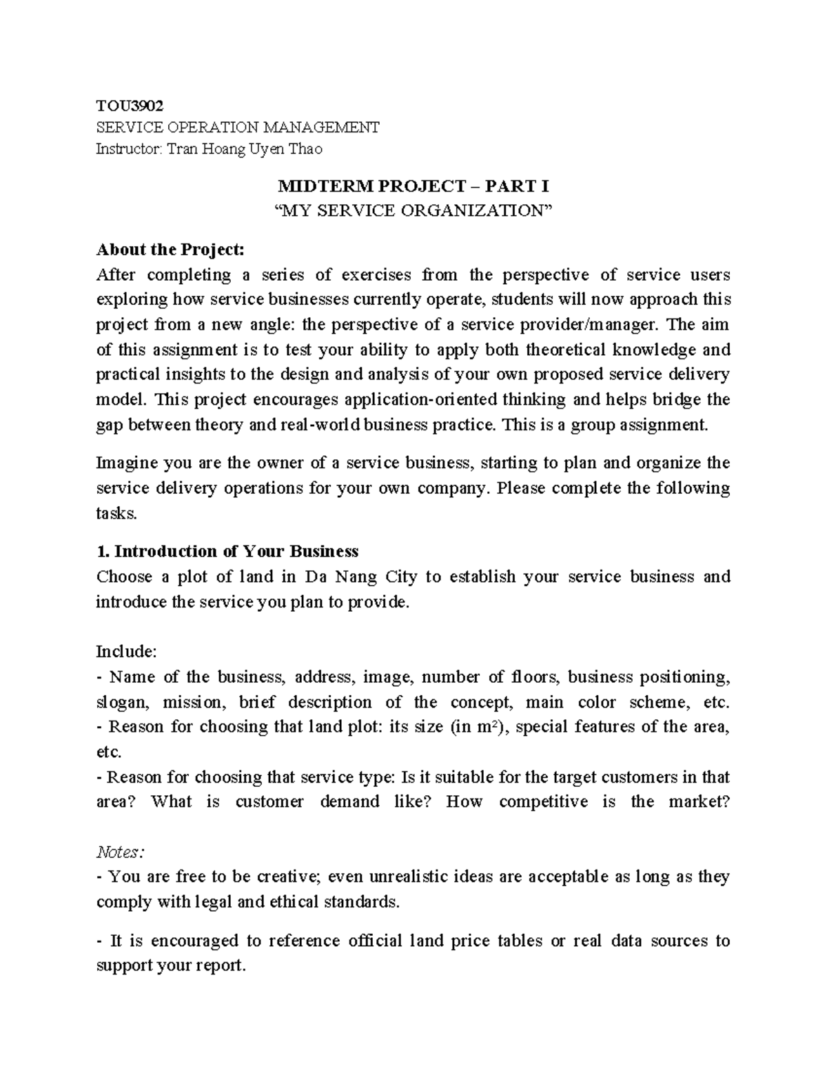 TOU3902 Service Operation Management Midterm Project Part I - Studocu