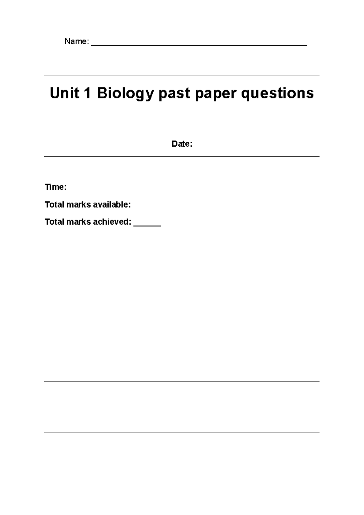 Unit 1 Biology questions - Name ...
