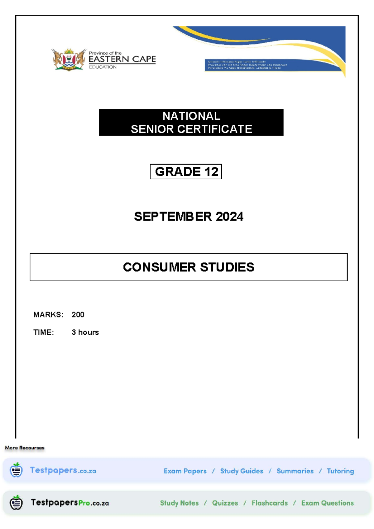 Consumer Studies GR12 QP SEPT 2024 - Comprehensive Exam Paper - Studocu