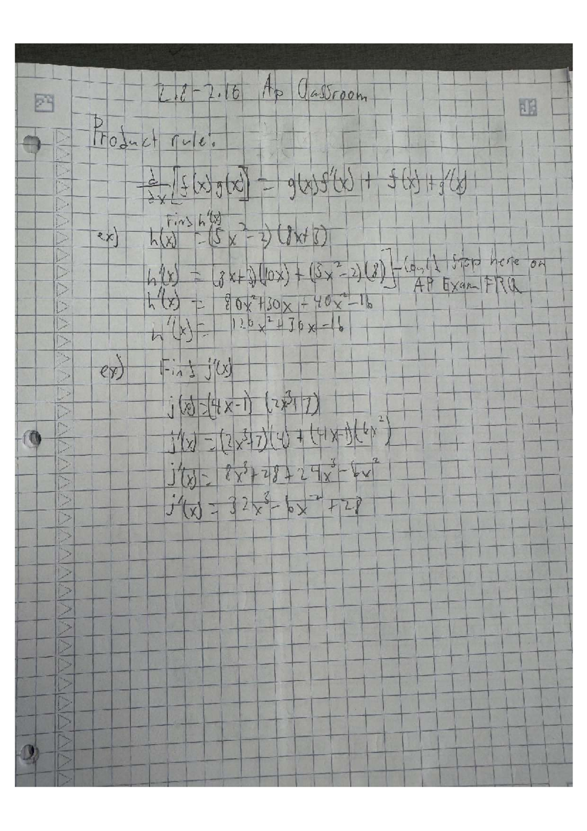 AP Calculus AB: Product and Quotient Rule Examples (2.8-2.16) - Studocu