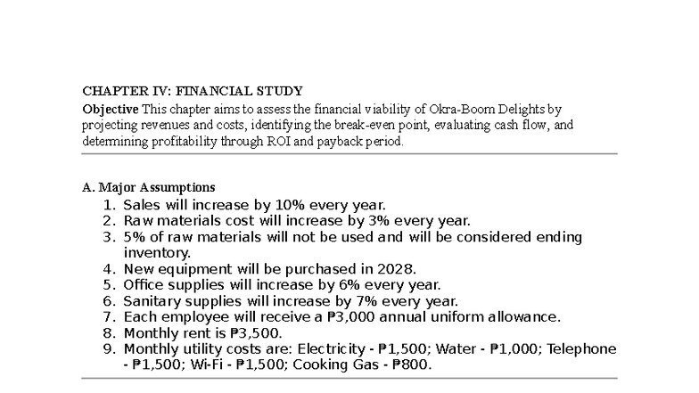 FS - Ham: Chapter IV Financial Viability Analysis and Projections - Studocu