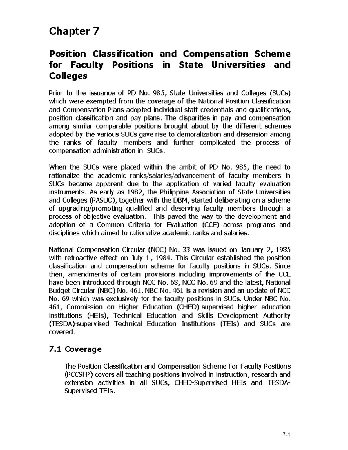 Manual on PCC Chapter 7: Faculty Position Classification & Compensation ...