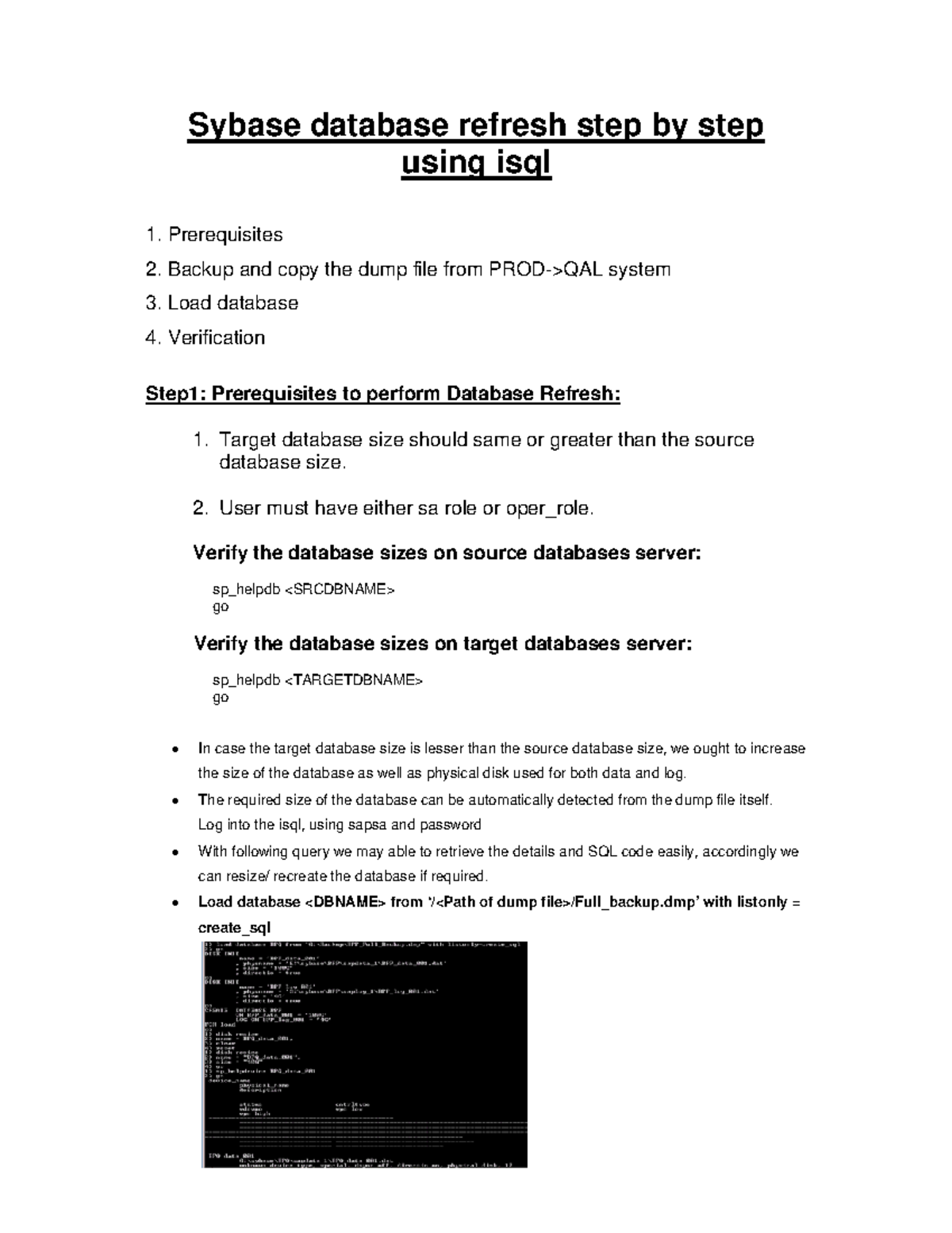 Sybase DB Refresh Guide: Step-by-Step with isql Method - Studocu