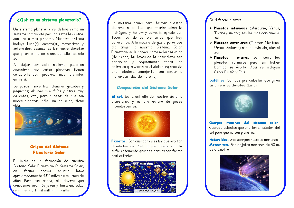 Tríptico sobre el Sistema Planetario Solar: Composición y Origen - Studocu