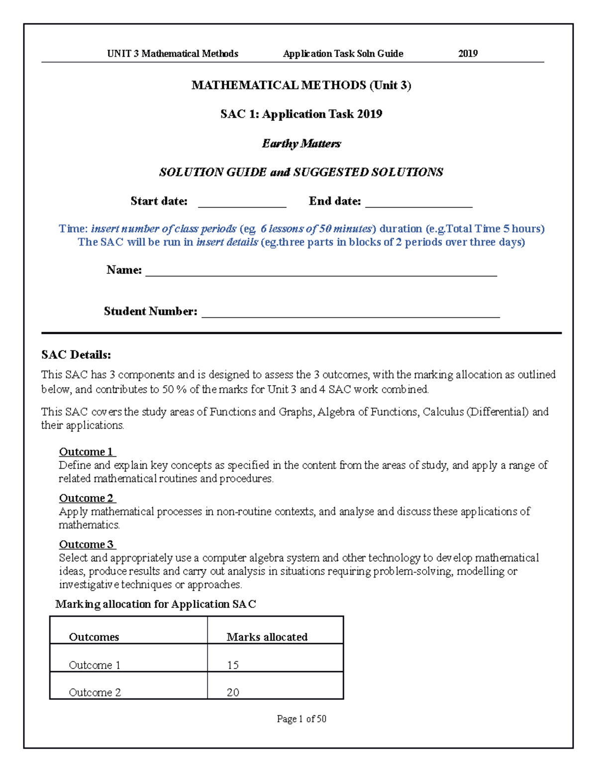 Application Task SAC Solution (19) - MATHEMATICAL METHODS (Unit 3) SAC 1: Application Task 2019 ...