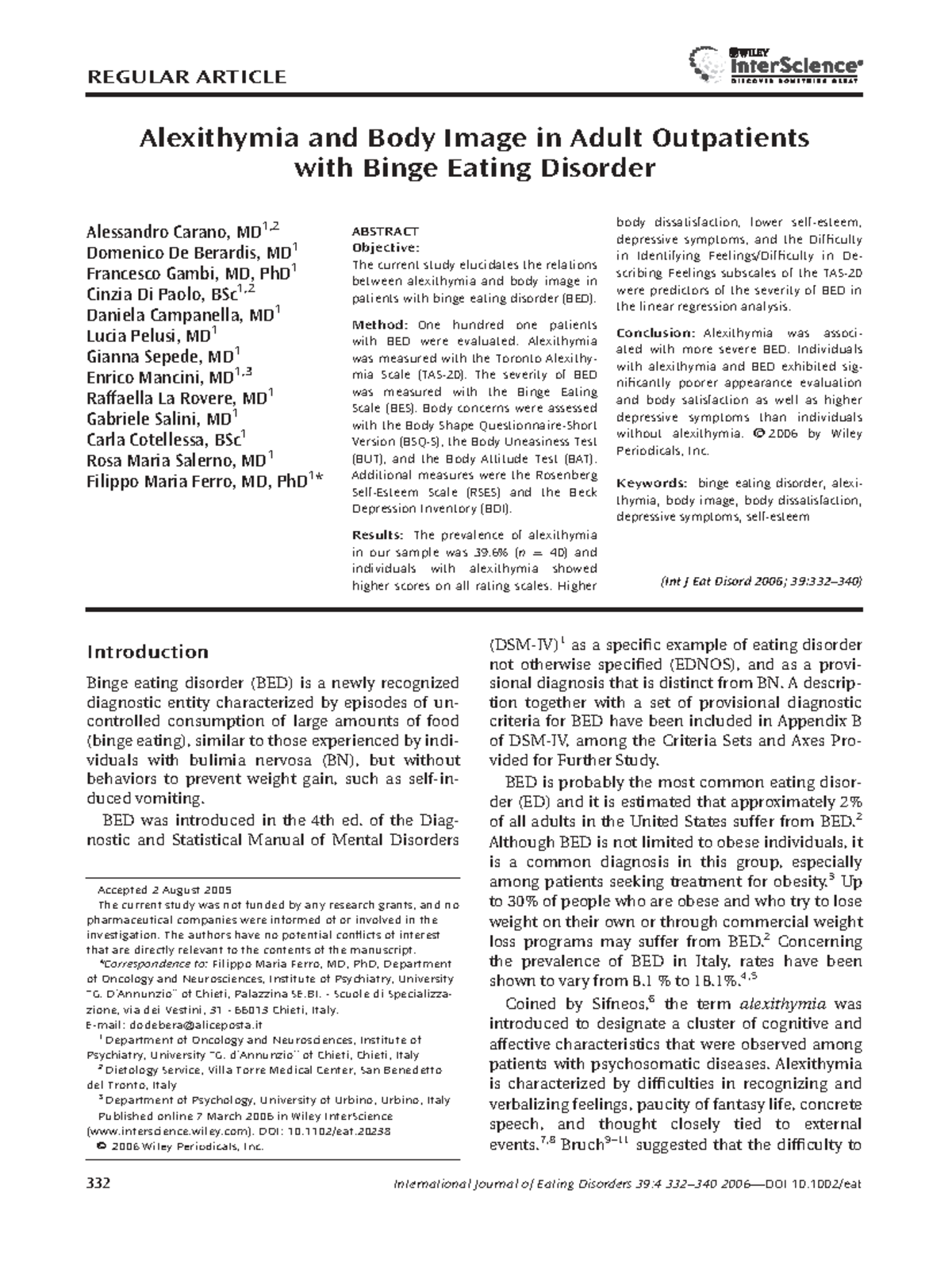 Alexithymia and Body Image in Adult Outpatients with Binge Eating ...