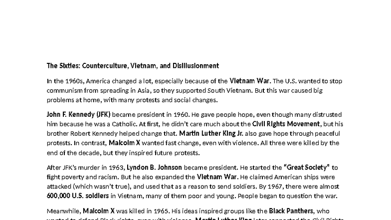 The Sixties: Counterculture, Vietnam War, and Social Change - Studocu