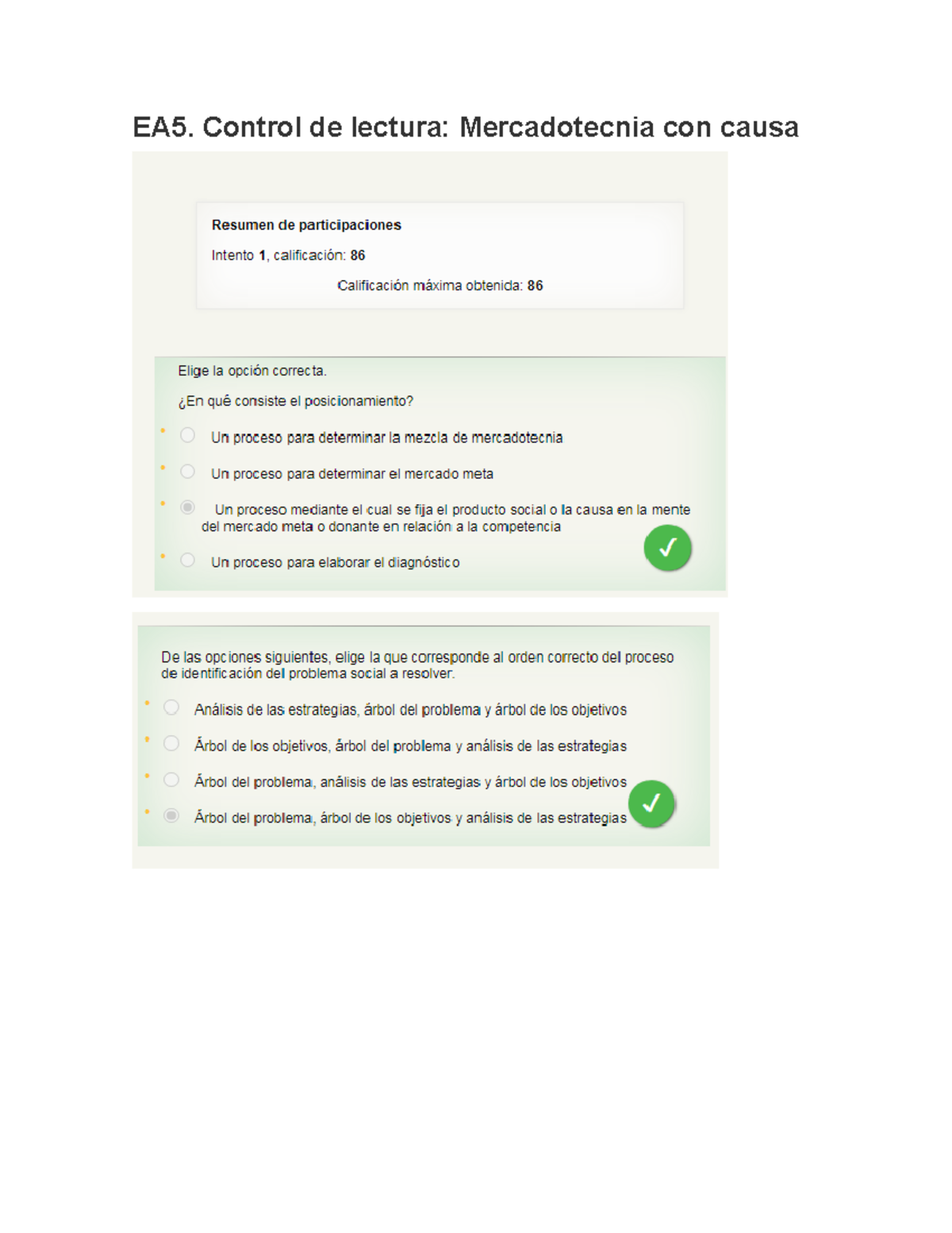 Control de lectura EA5: Mercadotecnia con Causa y Posicionamiento - Studocu