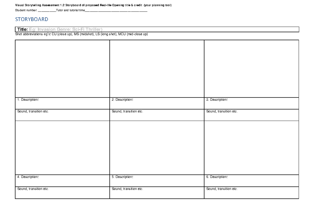 A1.2 Storyboard template - Visual Storytelling Assessment 1. 2 ...