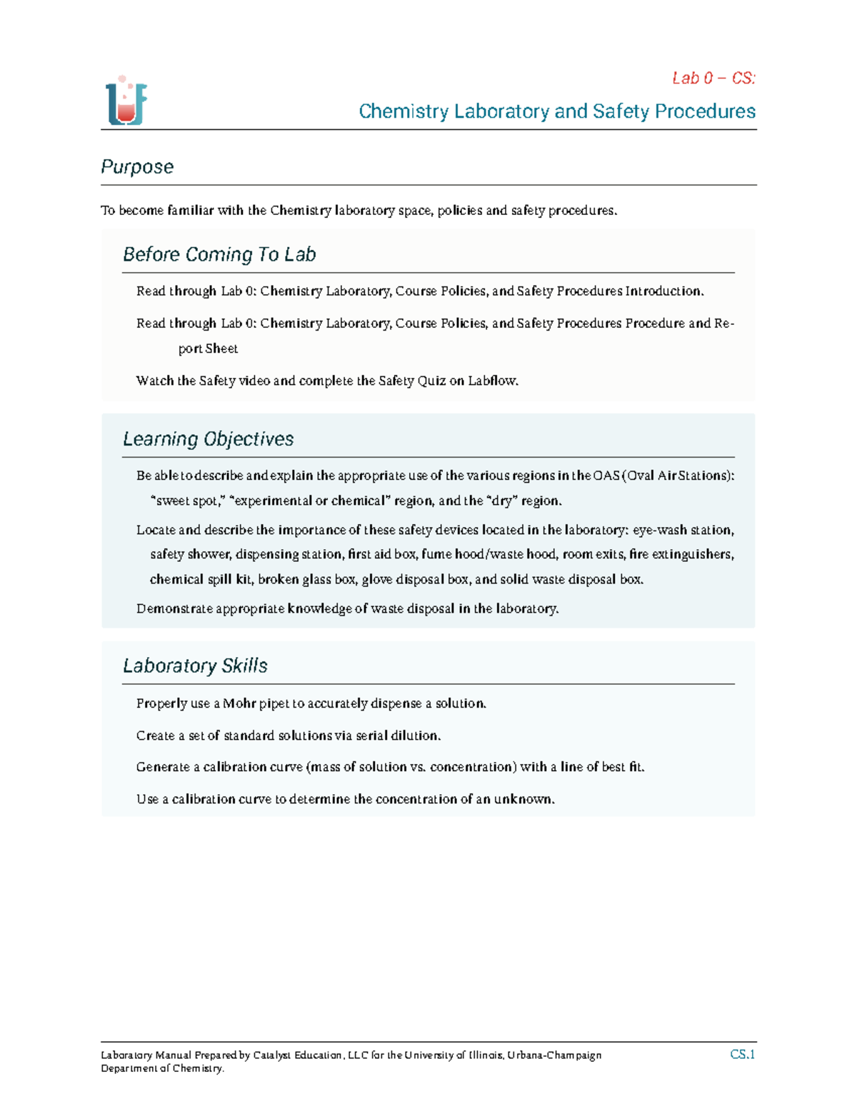 Lab 0 CS: Chemistry Laboratory Safety & Procedures Guide - Studocu
