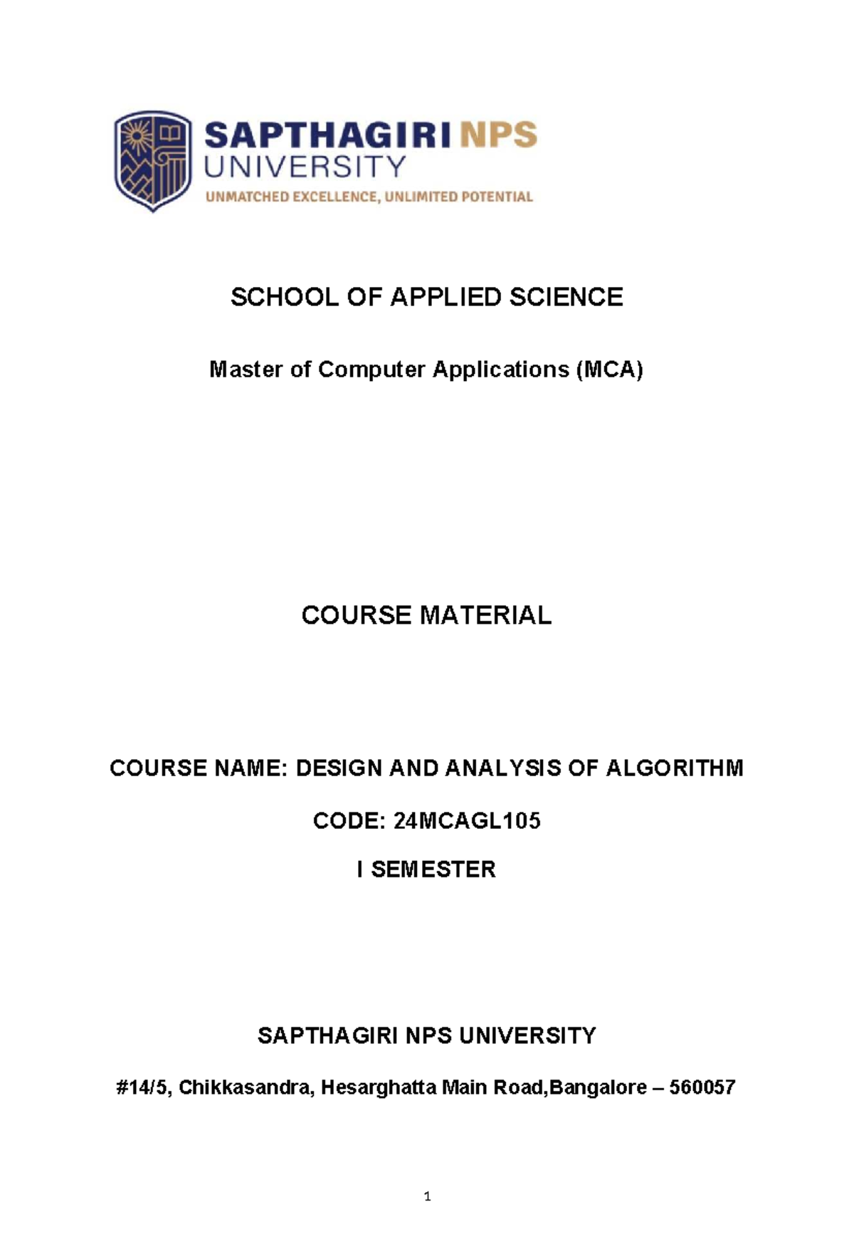 MCA DAA Module 1 - Introduction to Algorithm Analysis - SCHOOL OF ...
