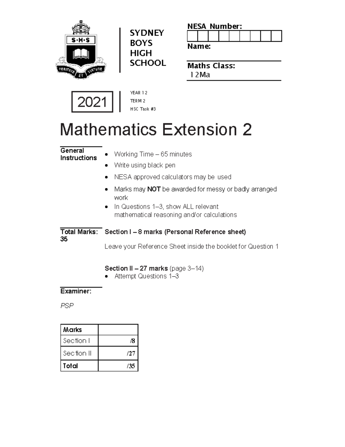SBHS 2021 Y12 Maths Ext 2 TERM 2 HSC Task 3 - Studocu