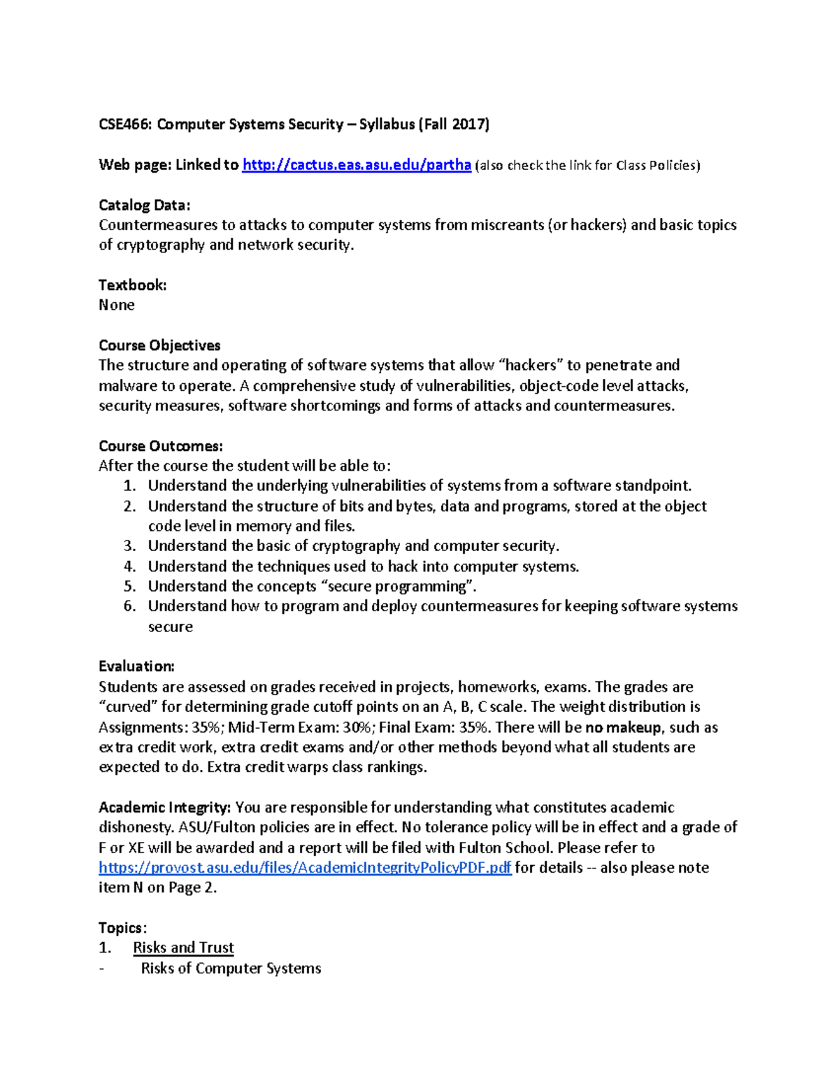 Microsoft Word - syllabus - CSE466: Computer Systems Security – Syllabus (Fall 2017) Web page ...