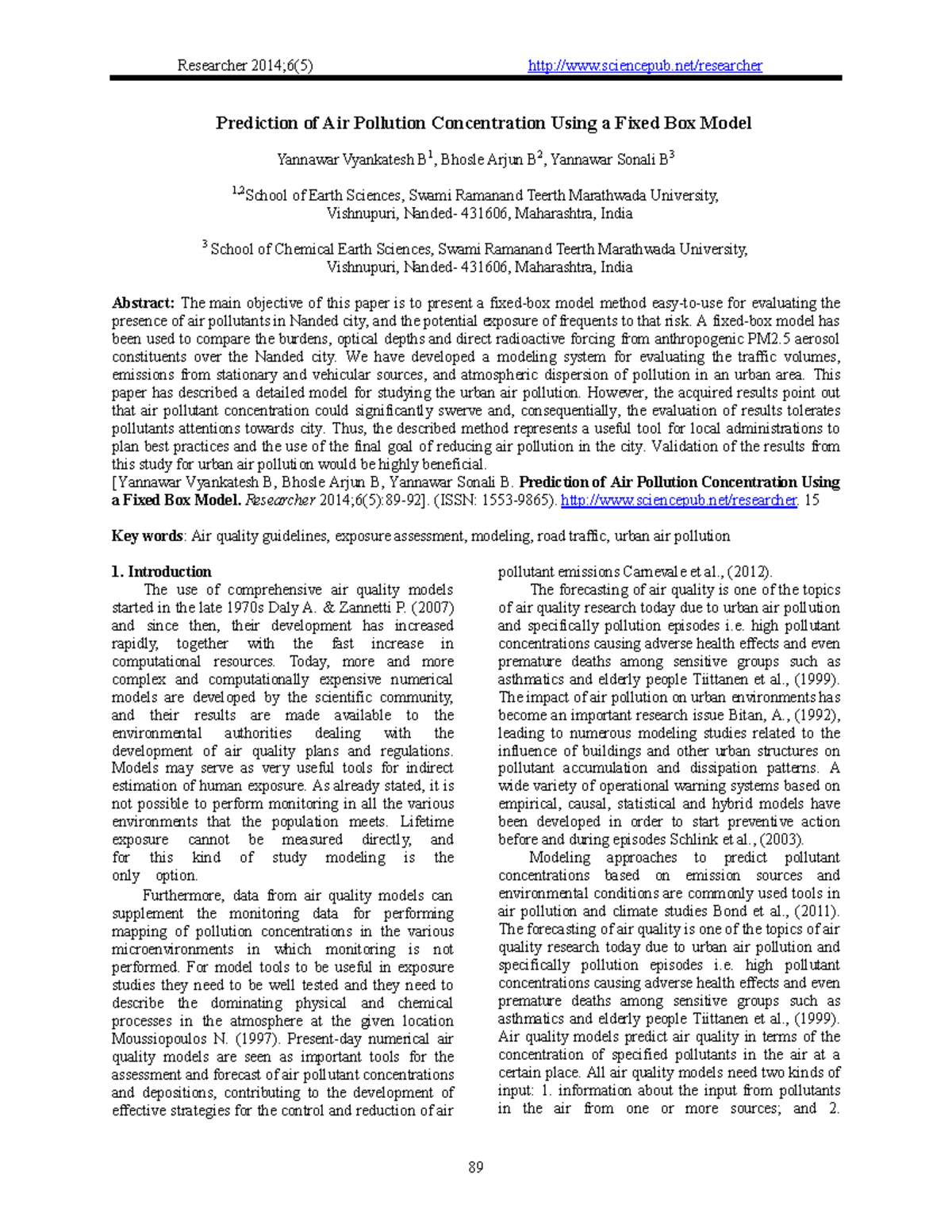 Prediction of Air Pollution Concentration Using Fixed Box Model in ...