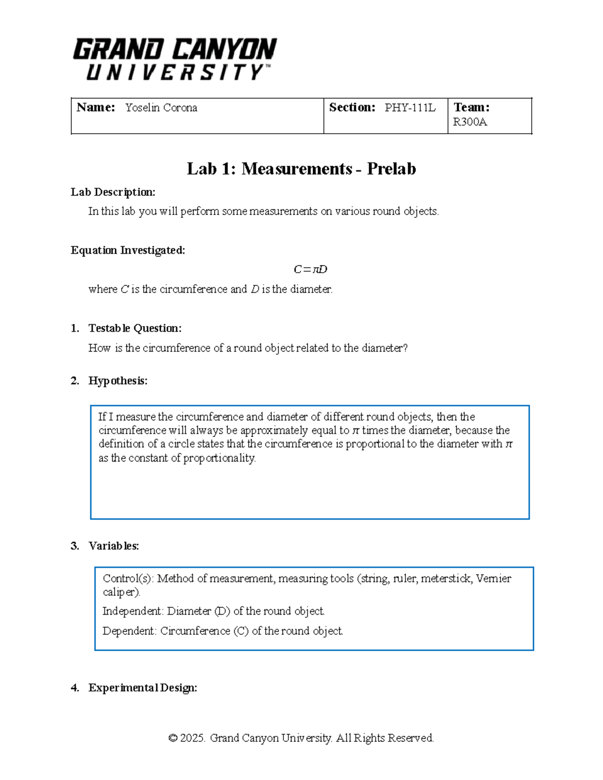 PHY111L Lab 1: Prelab on Measurements of Round Objects - Studocu