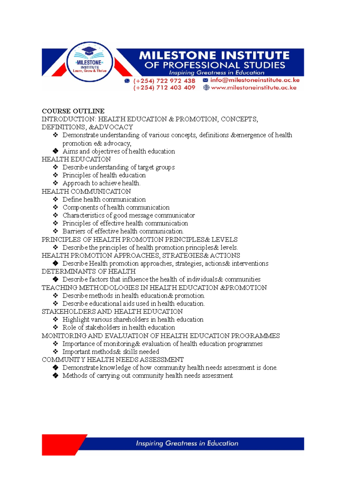Health Promotion Course Outline: Concepts, Strategies & Evaluation ...