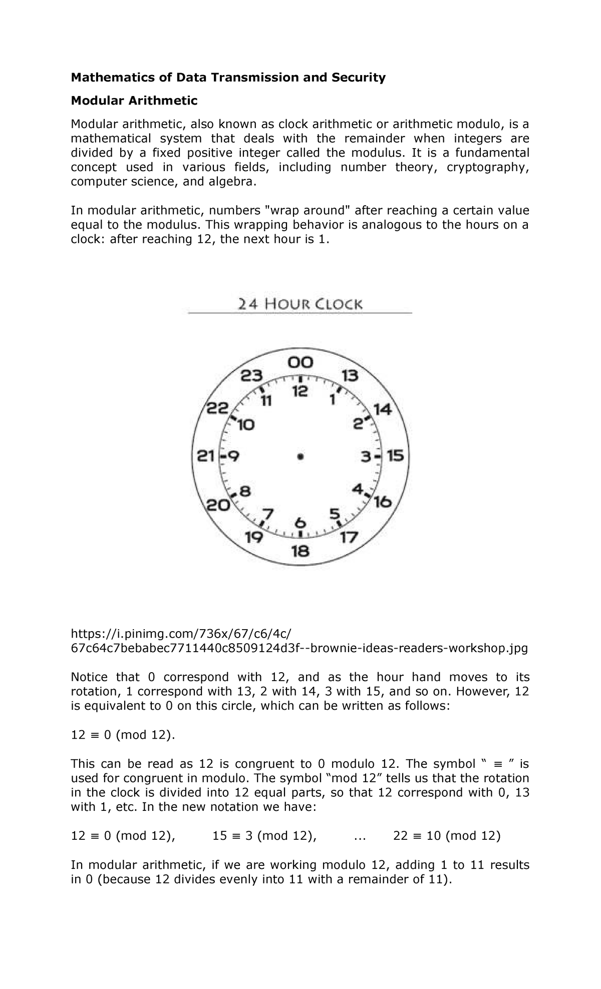 Mathematics of Data Transmission and Security: Modular Arithmetic ...