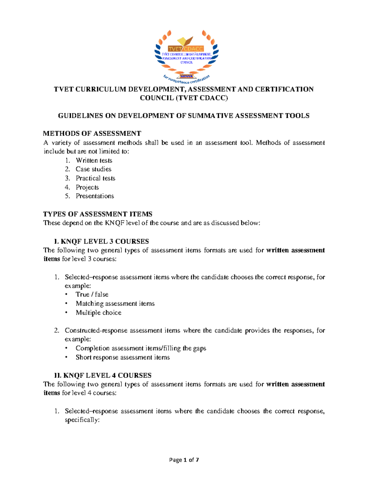 Guidelines ON Development OF Assessment Tools - TVET CURRICULUM ...