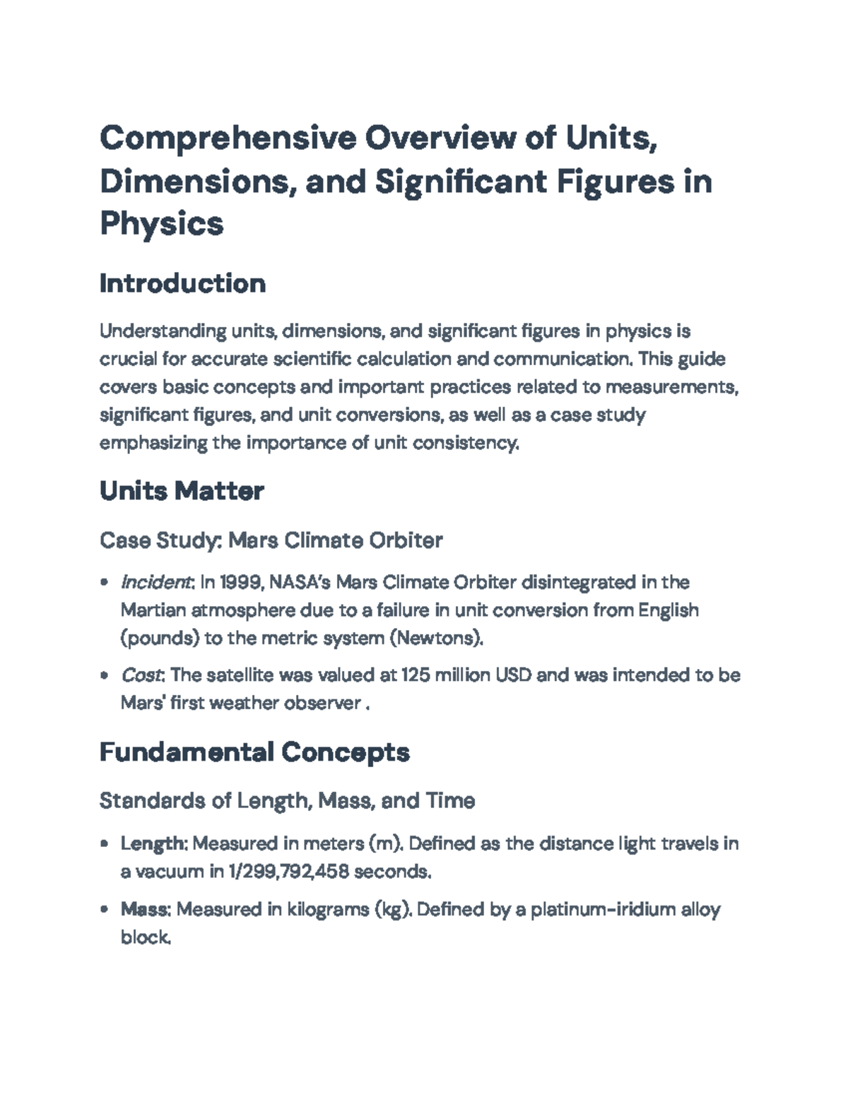 Comprehensive Guide to Units, Dimensions, and Significant Figures in ...
