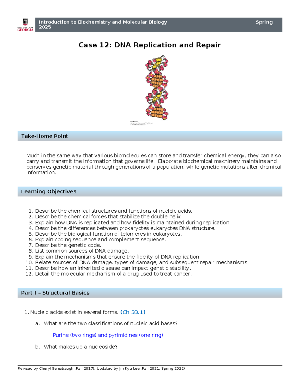 BCMB 3100 Case Study: DNA Replication, Repair, and Genetic Code ...