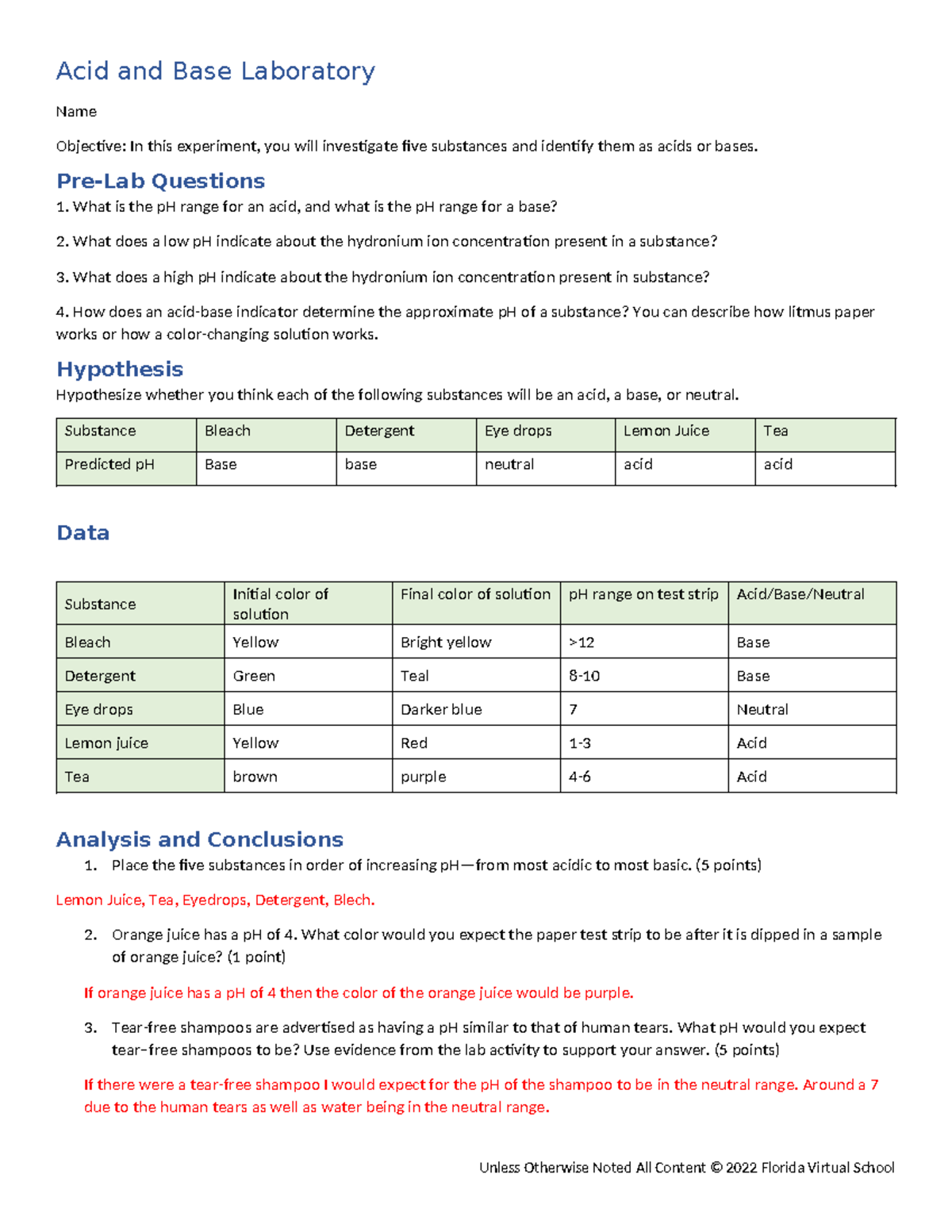 PS - 5.06 - Acids & Bases Lab - Acid and Base Laboratory Name Objective ...