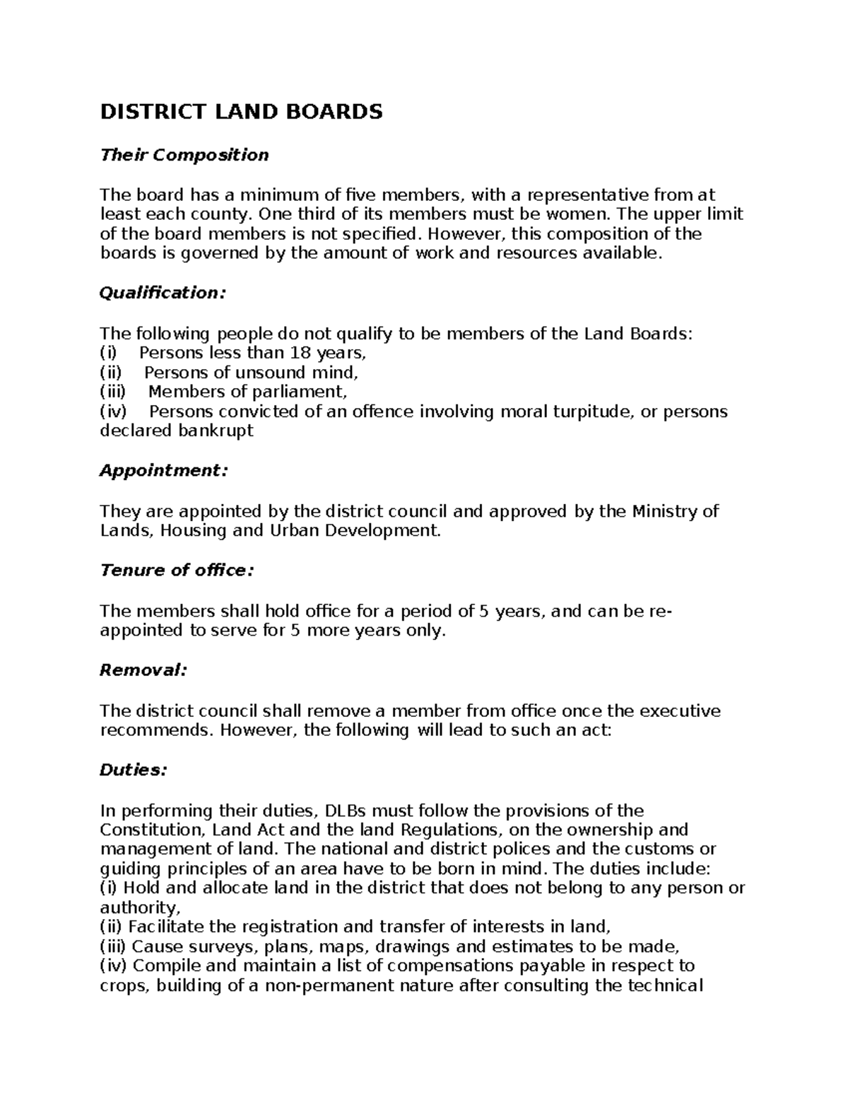 District LAND Boards: Key Principles and Functions in Land Law - Studocu