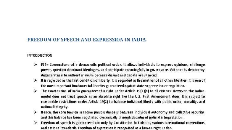 FREEDOM OF SPEECH AND EXPRESSION IN INDIA: A Comprehensive Overview ...