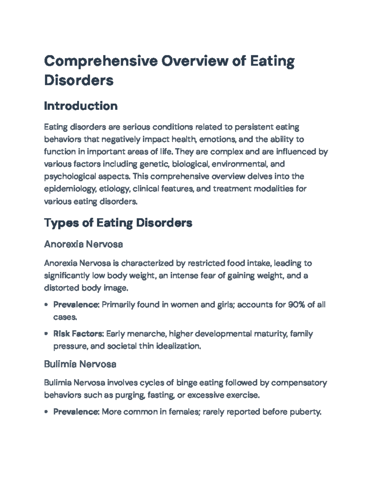Comprehensive Overview of Eating Disorders: Epidemiology and Treatment ...