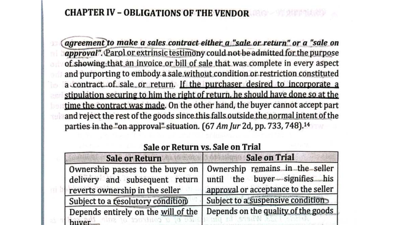 CHAPTER IV OBLIGATIONS OF THE VENDOR: Sales Contracts and Ownership ...